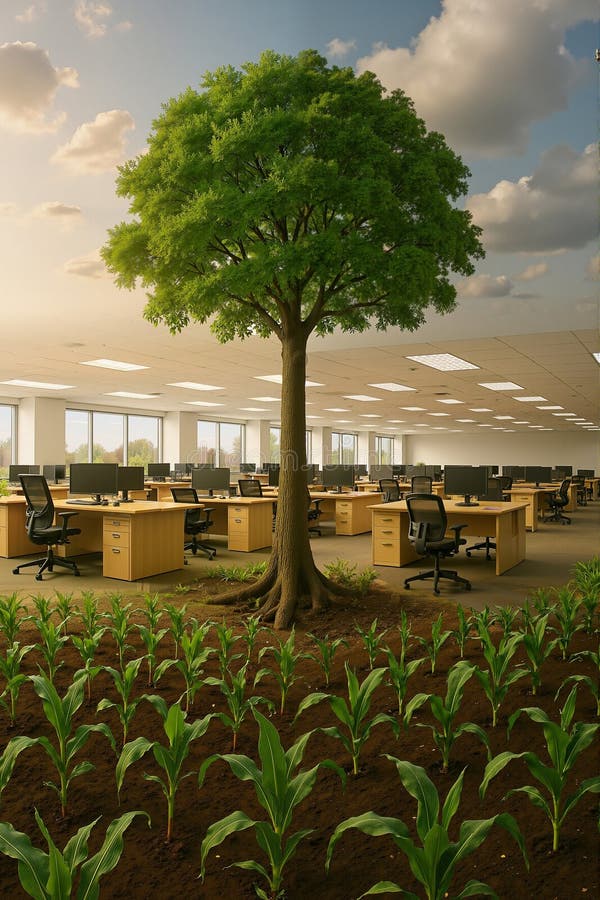 Tree Growing Inside Corporate Office Space Stock Image - Image of ...