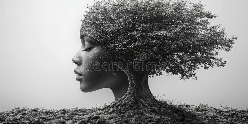 Tree Growing Inside a Human Head, Symbolizing Mental Growth and ...