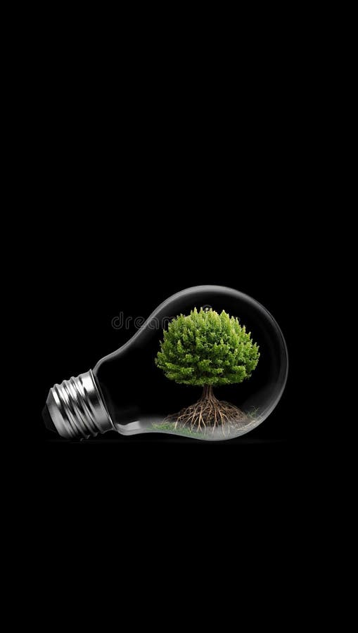 Tree Growing Inside a Light Bulb on Black Background. Generated AI ...