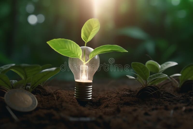 Tree Growing Inside of a Light Bulb on Soil Ecology and Environment ...