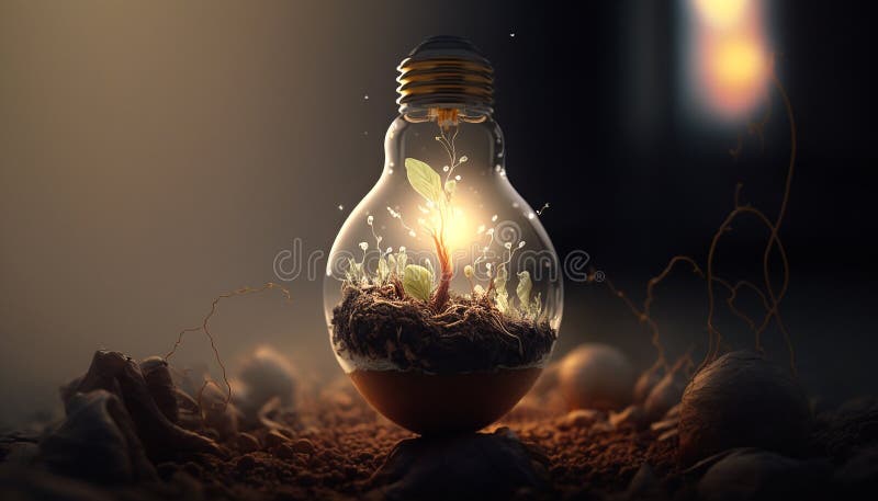 Tree Growing Inside a Light Bulb Stock Illustration - Illustration of ...