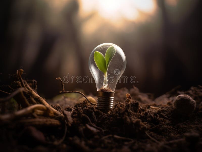 Tree Growing on Light Bulb with Sunshine in Nature. Saving Energy and ...