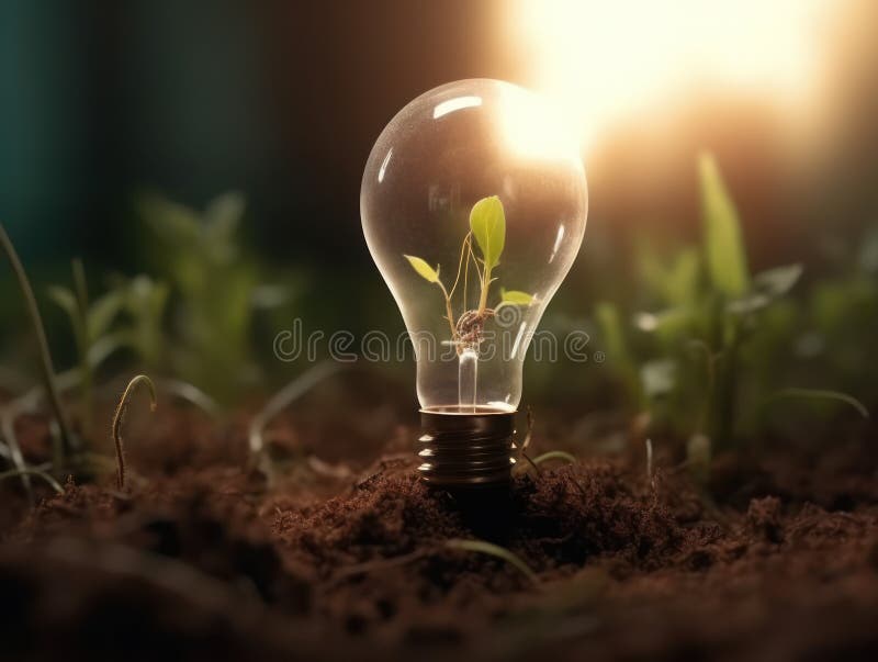 Tree Growing on Light Bulb with Sunshine in Nature. Saving Energy and ...