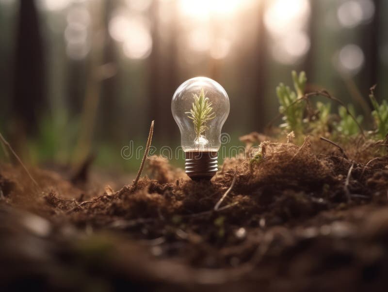 Tree Growing on Light Bulb with Sunshine in Nature. Saving Energy and ...