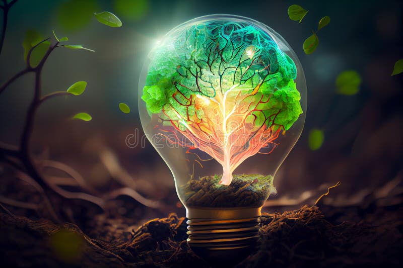 Tree Growing in Light Bulb, Sustainable Energy Saving and Earth Day ...