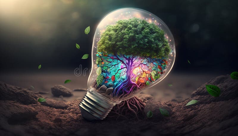 Tree Growing in Light Bulb, Sustainable Energy Saving and Earth Day ...