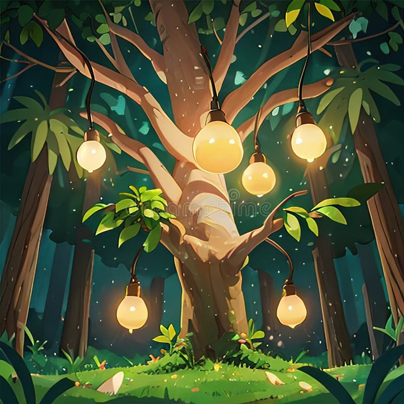 Tree Growing Lightbulbs, Showing Growth and Cultivation of Ideas, Cute ...