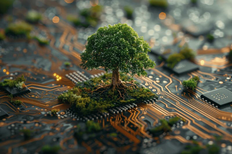 Tree Growing on Microchip Symbolizes Fusion of Nature and Technology ...