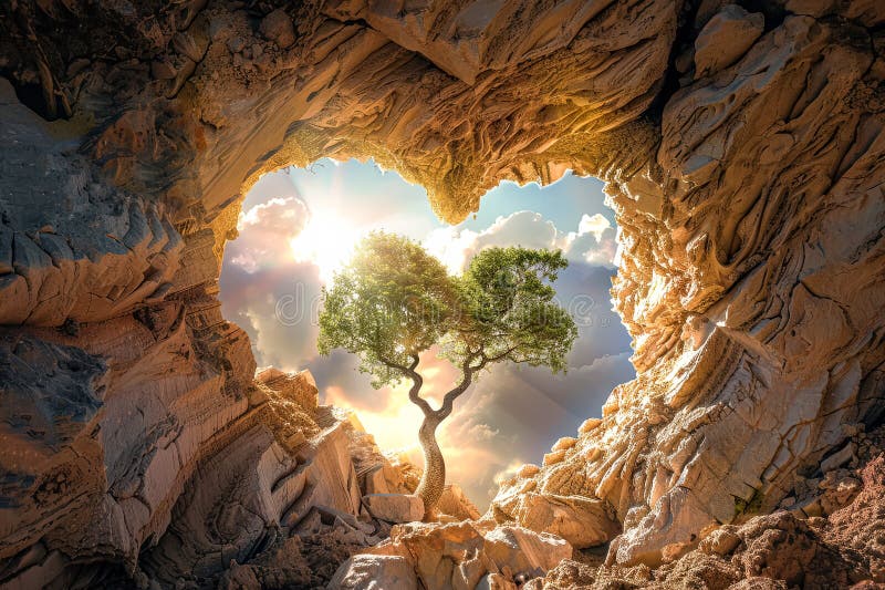 Tree is Growing in the Middle of a Rock Formation Stock Image - Image ...