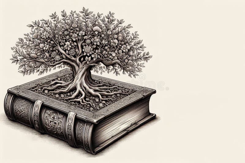 A Tree Growing from an Old Book. Space for Text. Stock Image - Image of ...