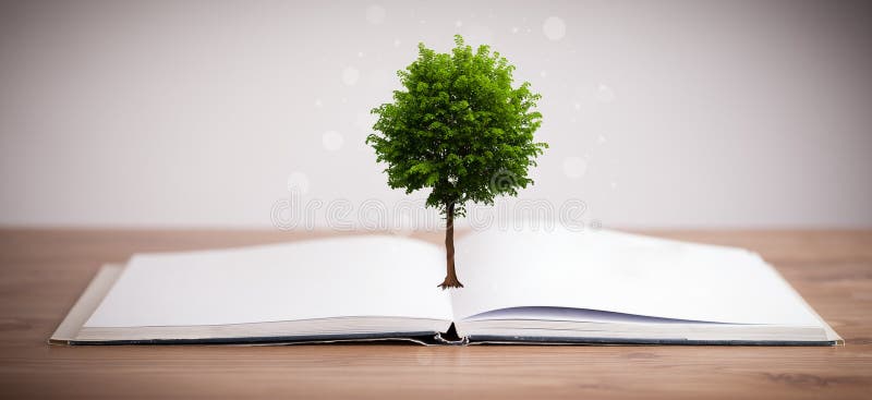Tree Growing from an Open Book Stock Photo - Image of landscape ...