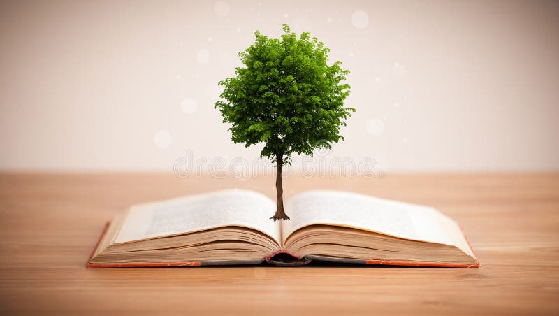 Tree Growing from an Open Book Stock Photo - Image of imaginary ...