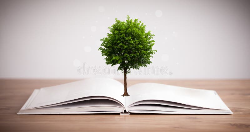 Tree Growing from an Open Book Stock Image - Image of landscape ...
