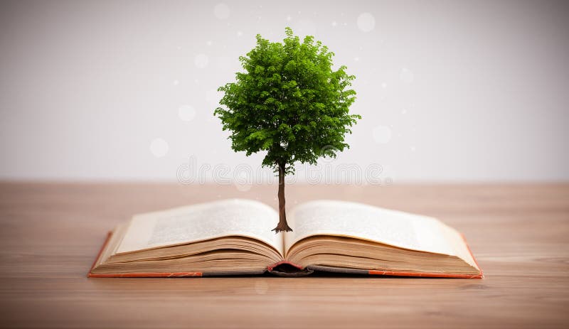 Tree Growing from an Open Book Stock Photo - Image of nature ...