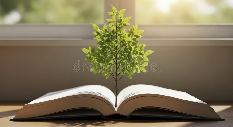 Tree Growing from Open Book Symbolizes Knowledge and Education Stock ...
