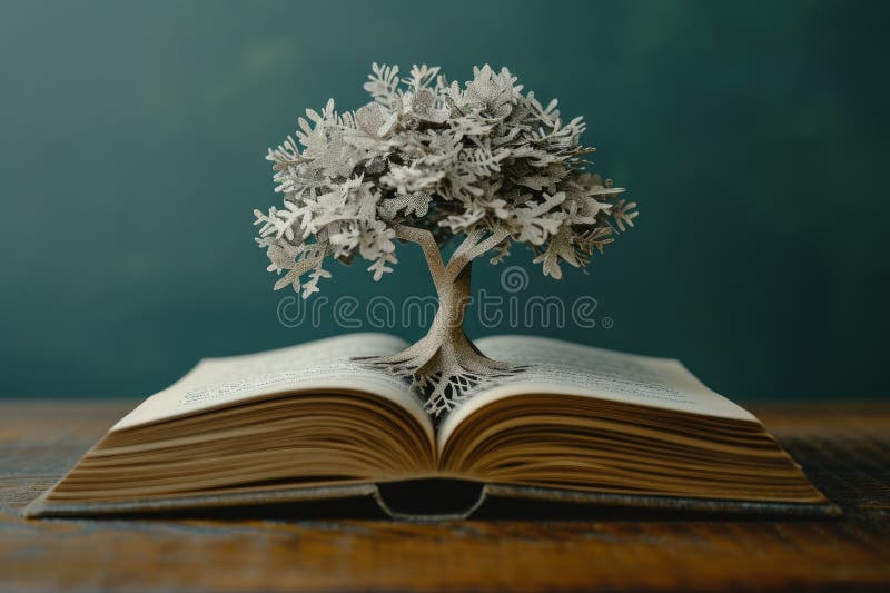 Tree Growing from an Open Book, Symbolizing the Growth of Knowledge and ...