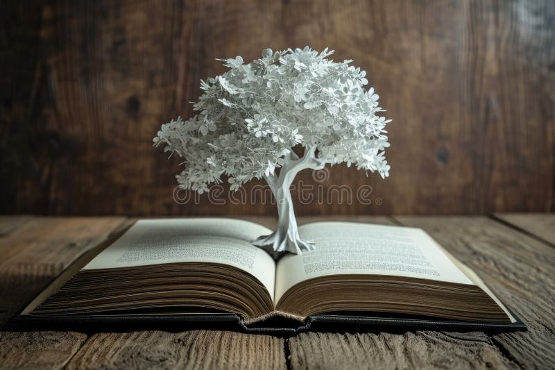Tree Growing from an Open Book, Symbolizing the Growth of Knowledge and ...
