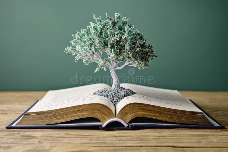 Tree Growing from an Open Book, Symbolizing the Growth of Knowledge and ...