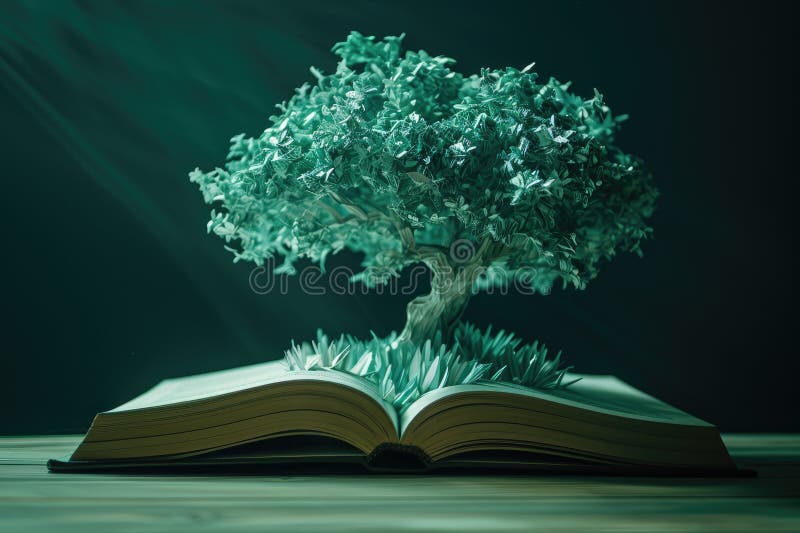 Tree Growing from an Open Book, Symbolizing the Growth of Knowledge and ...