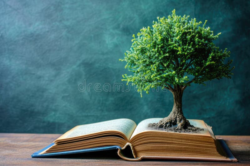 Tree Growing from an Open Book, Symbolizing the Growth of Knowledge and ...