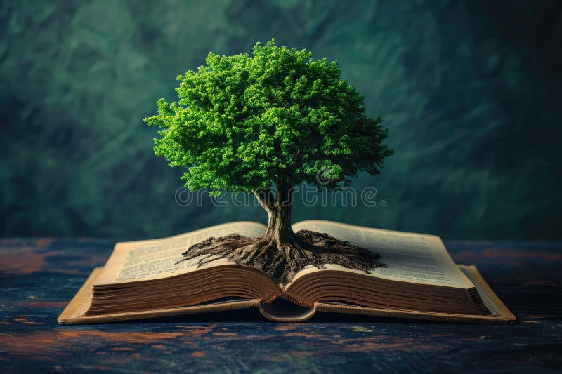 Tree Growing from an Open Book, Symbolizing the Growth of Knowledge and ...