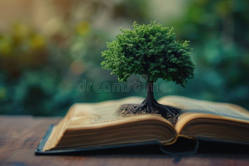 Tree Growing from an Open Book, Symbolizing the Growth of Knowledge and ...