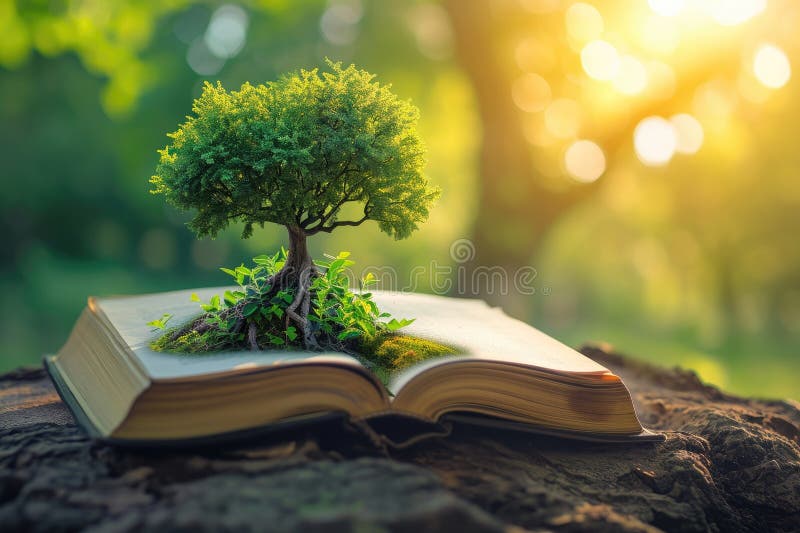Tree Growing from an Open Book, Symbolizing the Growth of Knowledge and ...