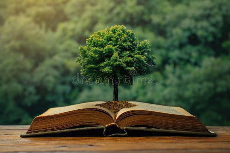 Tree Growing from an Open Book, Symbolizing the Growth of Knowledge and ...
