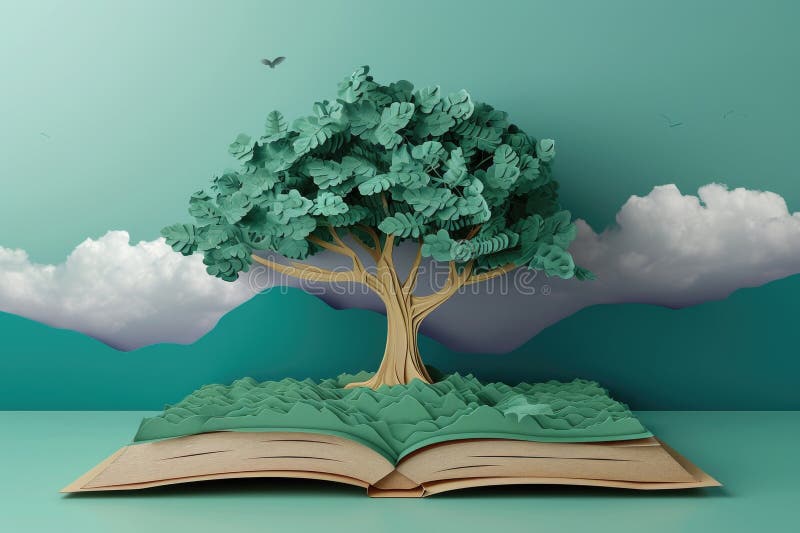 Tree Growing from an Open Book, Symbolizing the Growth of Knowledge and ...