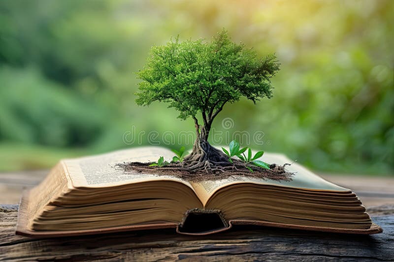 Tree Growing from an Open Book, Symbolizing the Growth of Knowledge and ...