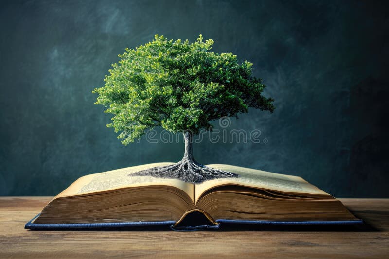 Tree Growing from an Open Book, Symbolizing the Growth of Knowledge and ...