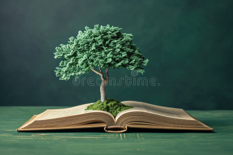 Tree Growing from an Open Book, Symbolizing the Growth of Knowledge and ...
