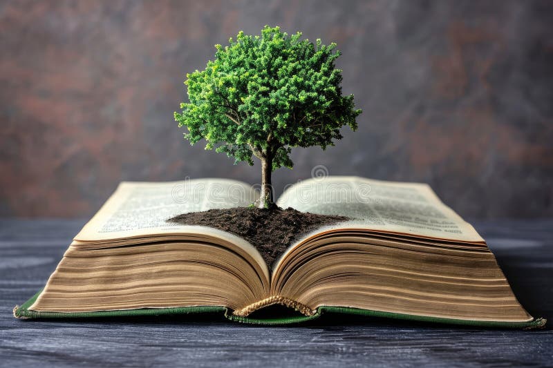 Tree Growing from an Open Book, Symbolizing the Growth of Knowledge and ...