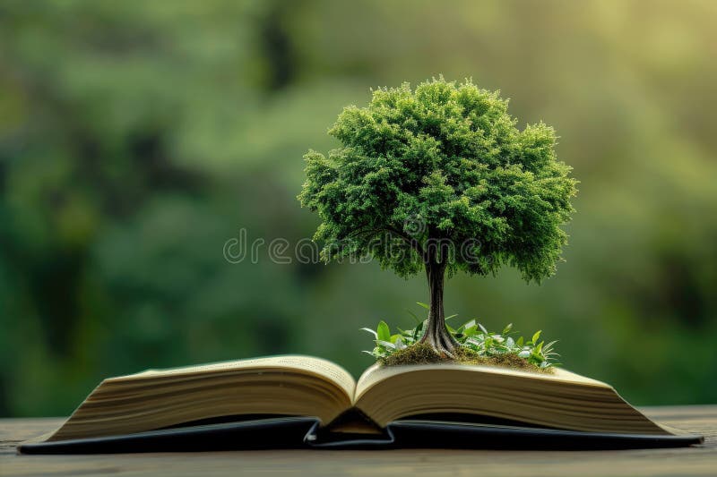 Tree Growing from an Open Book, Symbolizing the Growth of Knowledge and ...