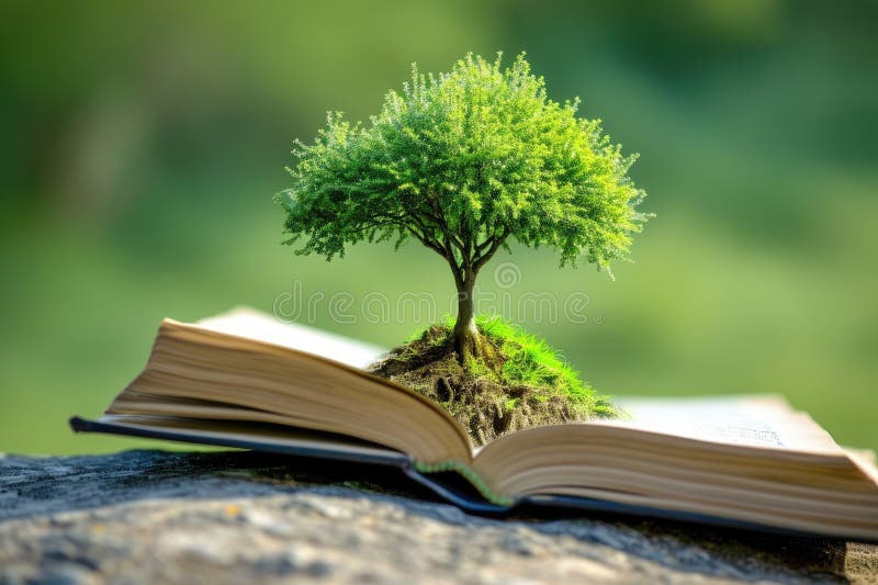 Tree Growing from an Open Book, Symbolizing the Growth of Knowledge and ...