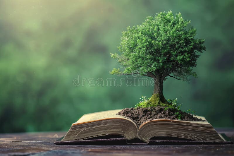 Tree Growing from an Open Book, Symbolizing the Growth of Knowledge and ...