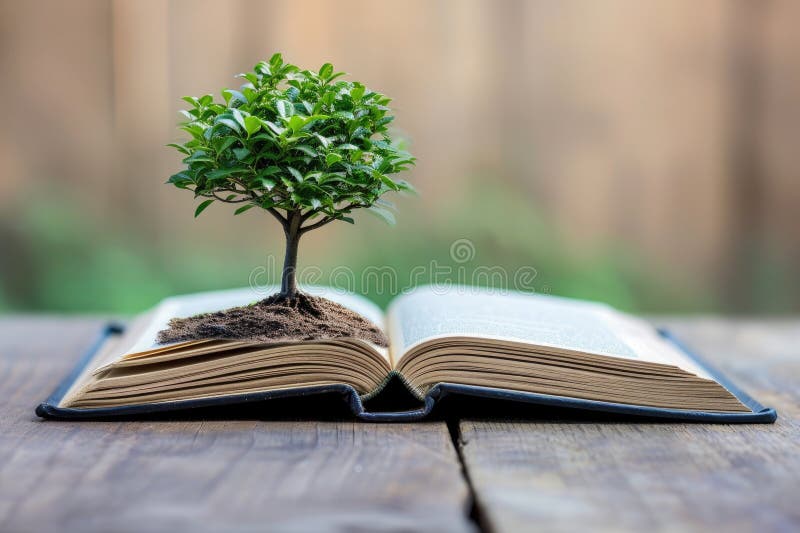 Tree Growing from an Open Book, Symbolizing the Growth of Knowledge and ...