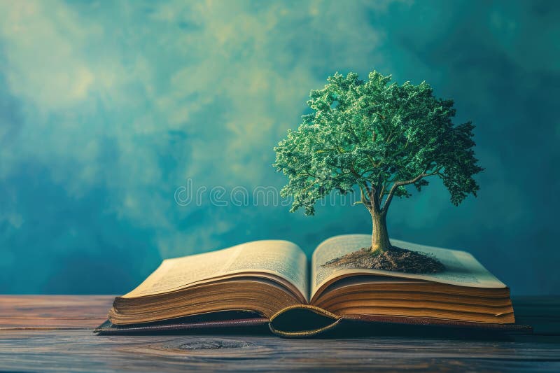 Tree Growing from an Open Book, Symbolizing the Growth of Knowledge and ...