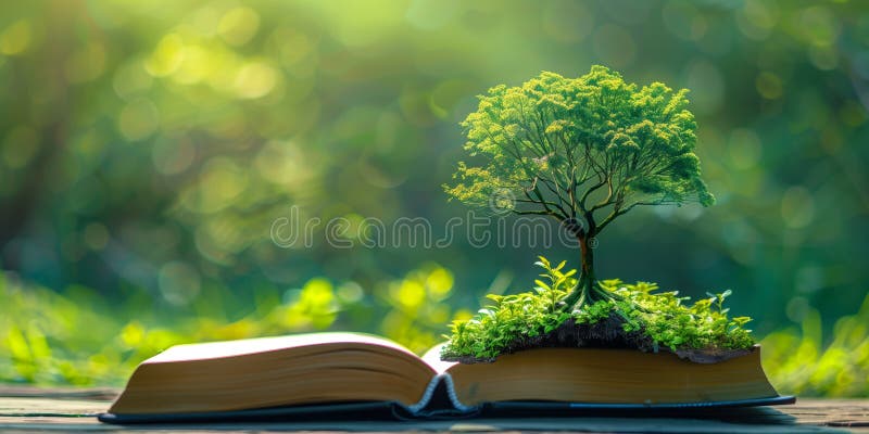 A Tree Growing from an Open Book, Symbolizing Knowledge, Growth, and ...