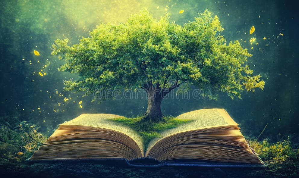 Tree Growing from Open Book Symbolizing Knowledge and Nature S Beauty ...