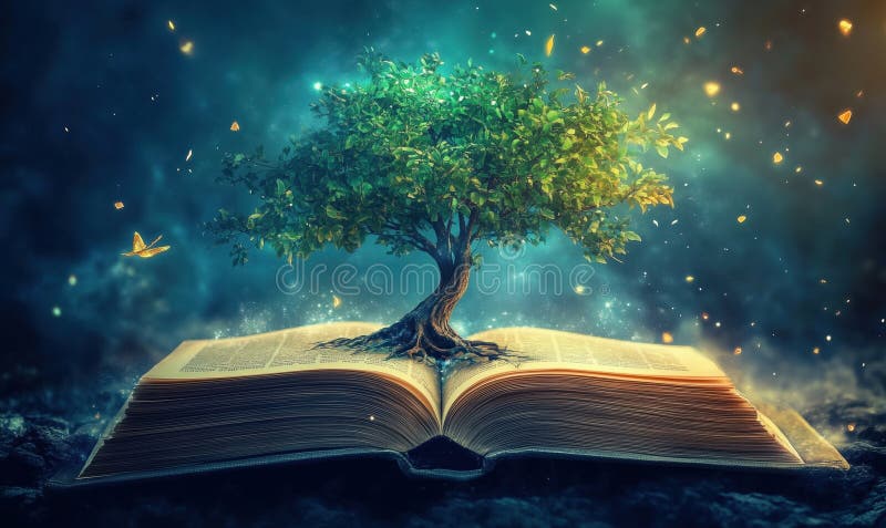 Tree Growing from Open Book Symbolizing Knowledge and Nature S Beauty ...