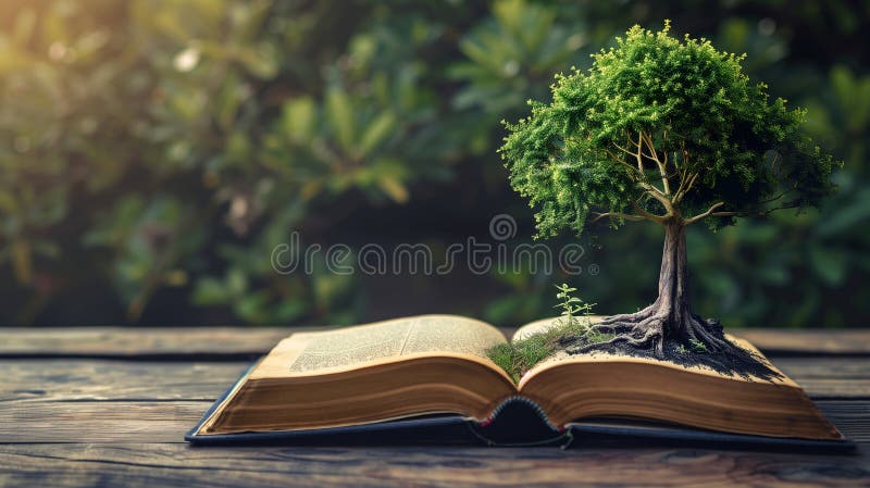 Tree Growing from an Open Book Stock Photo - Image of read, library ...