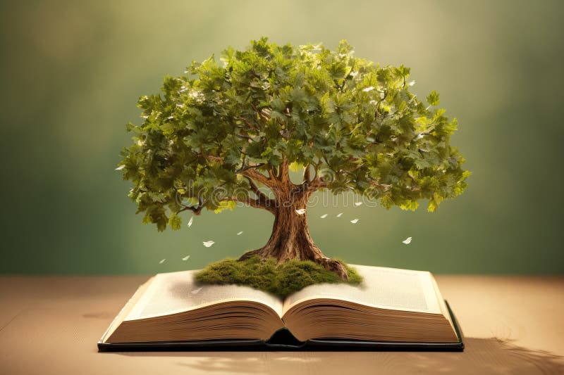 A Tree Growing Out of a Book Stock Illustration - Illustration of ...