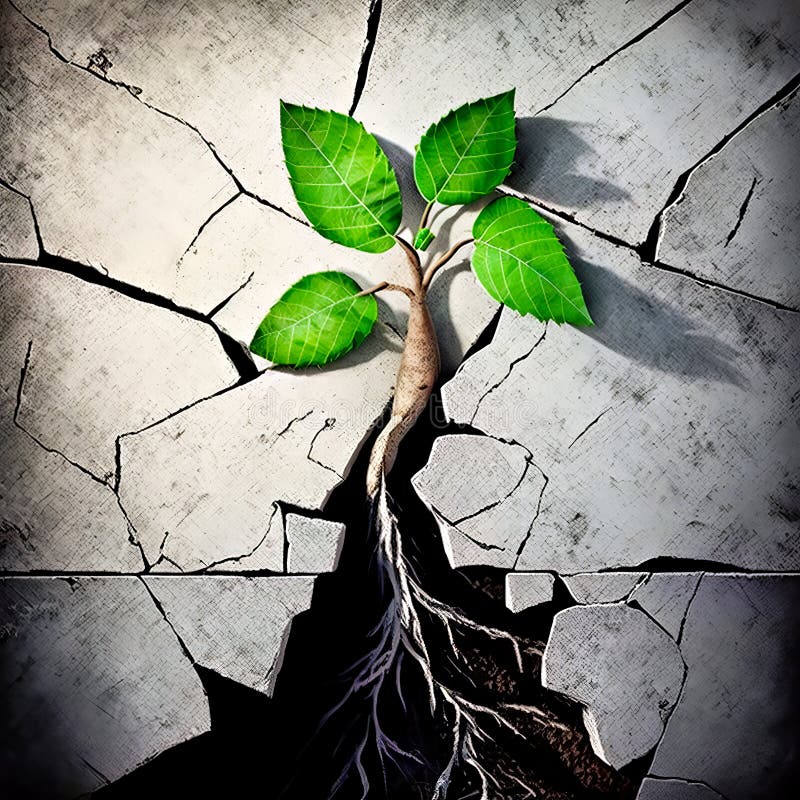 Tree Growing Out of Crack in the Ground Generative AI Stock ...