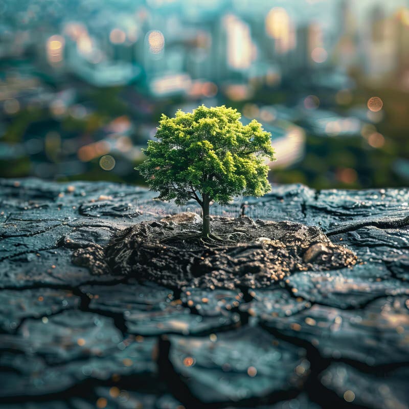 A Tree Growing Out of Cracked Earth Stock Illustration - Illustration ...