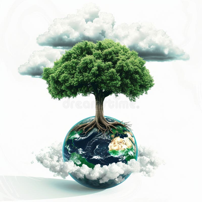 Tree Growing Out of Globe stock illustration. Illustration of green ...