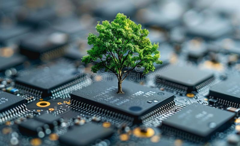 Tree Growing Out of a Mainboard Chip. Concept of Technology and ...
