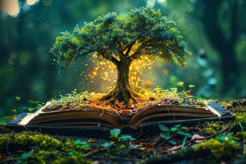 A Tree is Growing Out of an Open Book. Stock Image - Image of ...