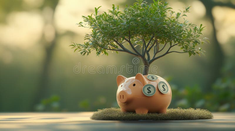 Tree Growing Out of a Piggy Bank, with Branches Extending into ...