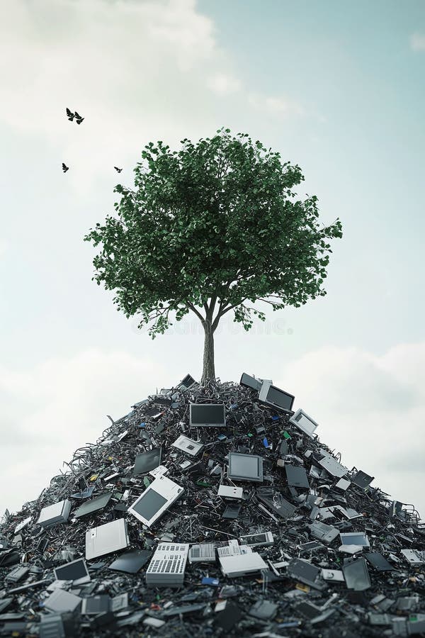 A Tree Growing Out of a Pile of Electronic Waste Symbolizing Resilience ...